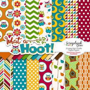 WHAT A HOOT OWL Clipart and Papers Kit, 32 Png Clip Arts, 26 Jpeg ...