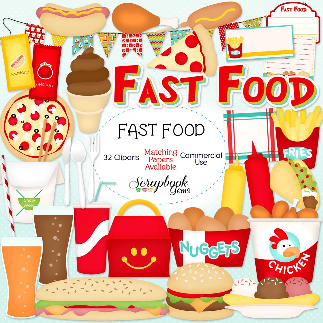 FAST FOOD Clipart, 32 Png Clipart Files Instant Download Sub Sandwich ...