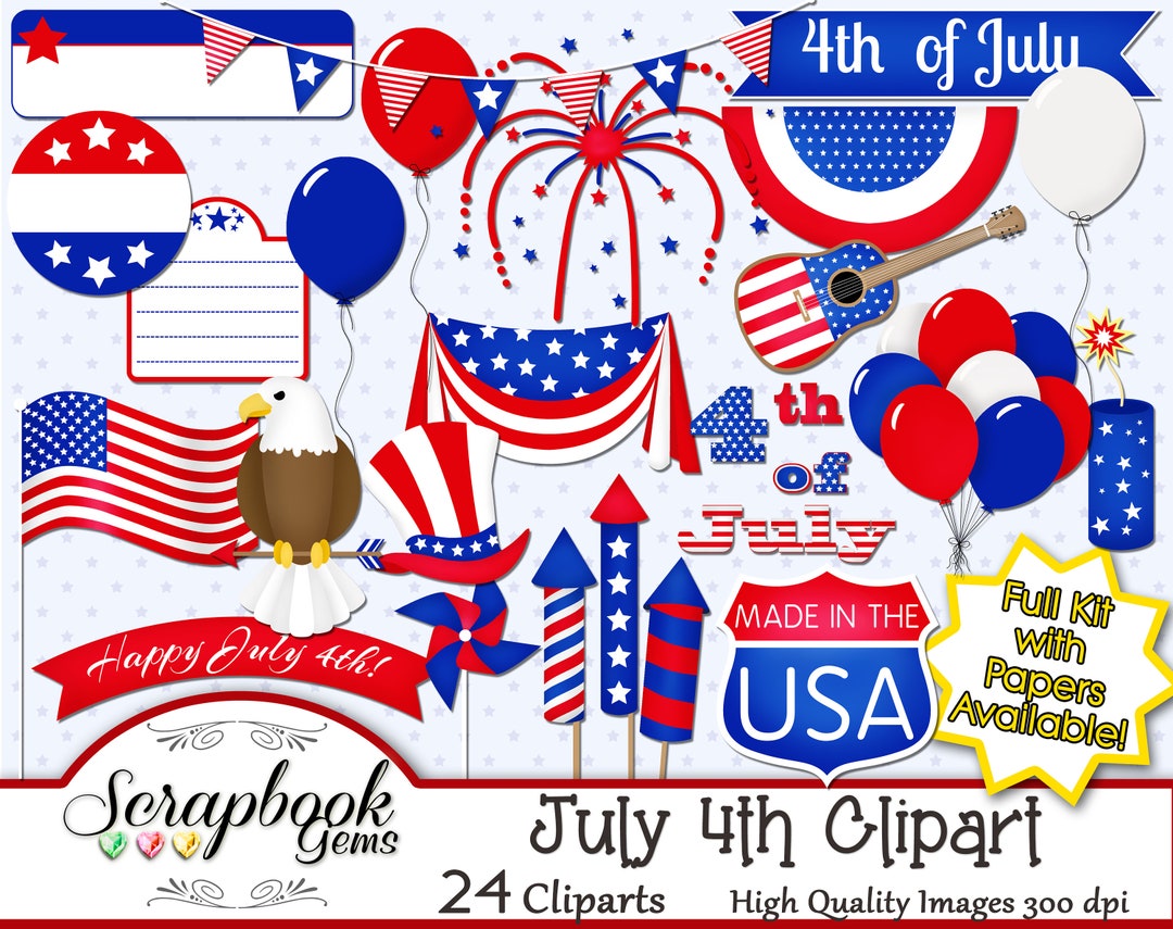 JULY 4TH Clipart, 24 Png Clipart Files, Instant Download Red White Blue ...