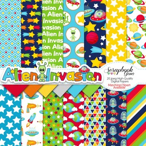 ALIEN INVASION Clipart & Papers Kit, 26 Png Clipart Files, 20 Jpeg ...