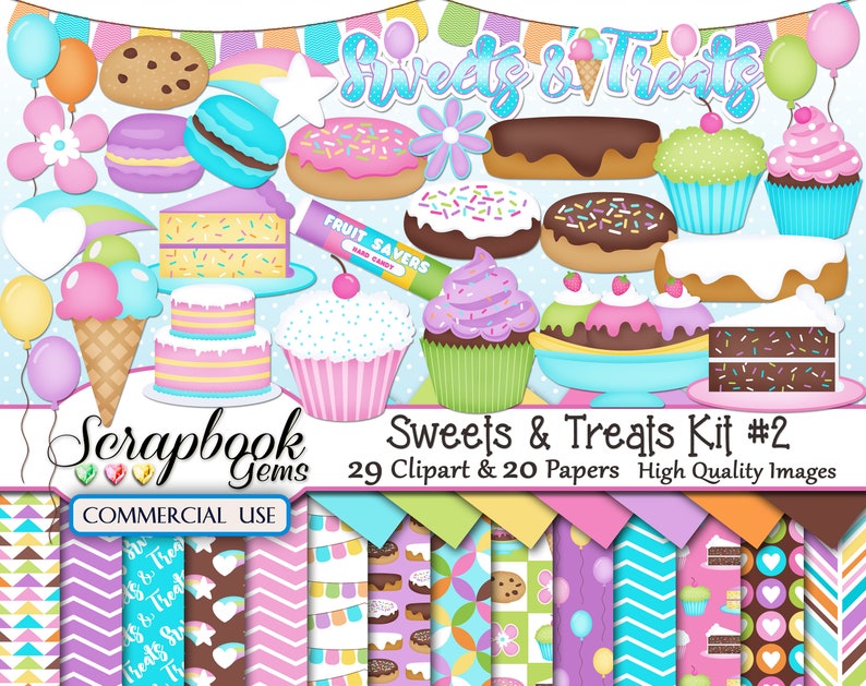 SWEETS & TREATS BUNDLE - 2 Kits in 1, 58 Cliparts/42 Papers, Instant ...