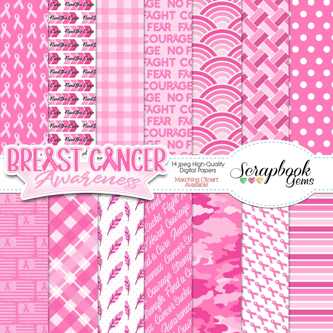 BREAST CANCER Awareness Digital Paper, 14 Pieces, 12" X 12", High ...