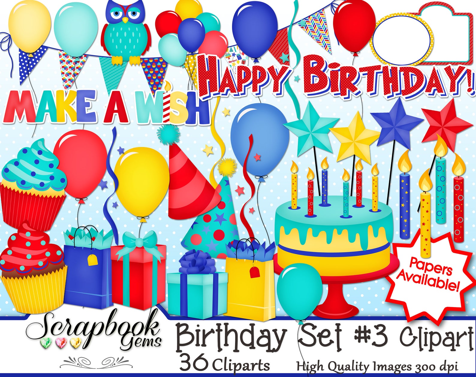 BIRTHDAY Set 3 Clipart 36 Png Clipart Files Instant Download - Etsy