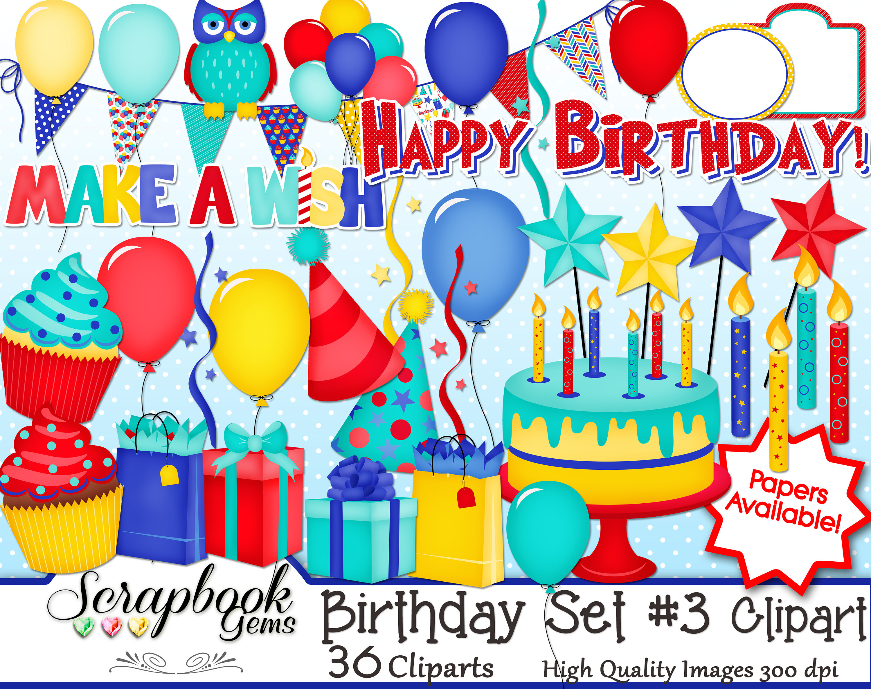 BIRTHDAY Set 3 Clipart 36 Png Clipart Files Instant Download - Etsy