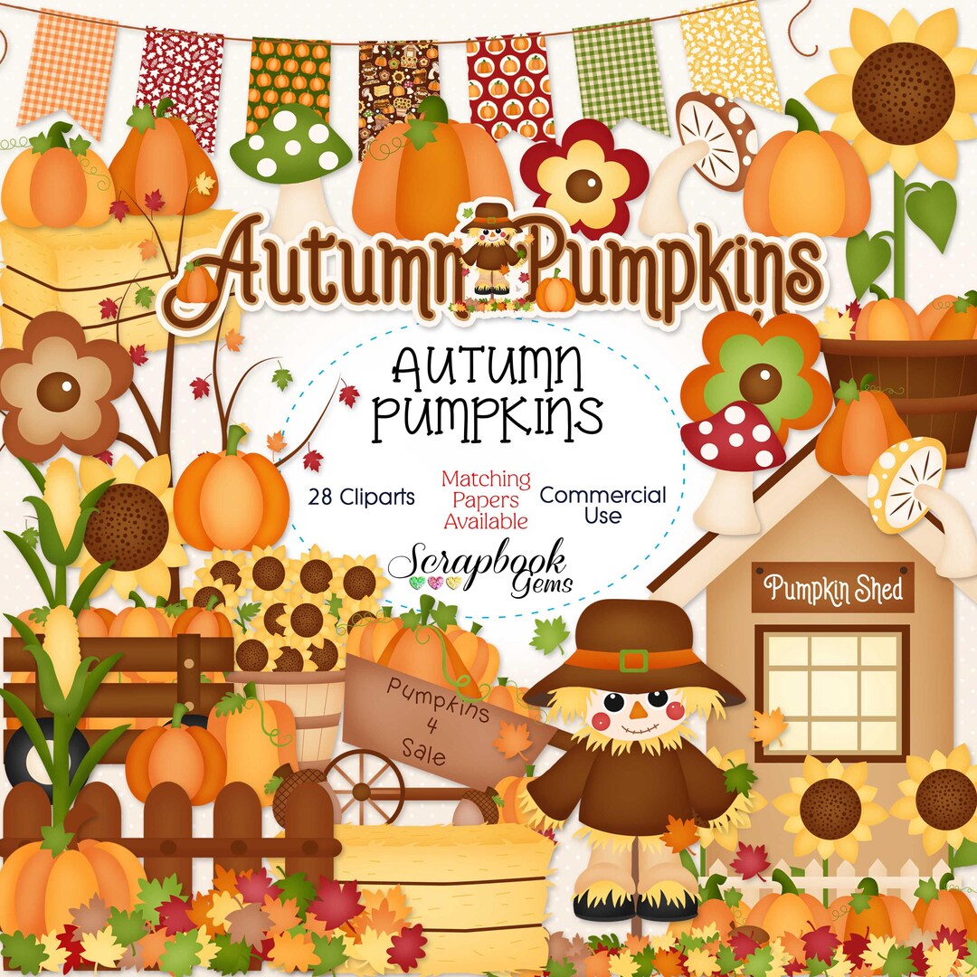 AUTUMN PUMPKINS Clipart, 28 Png Clipart Files, Instant Download ...