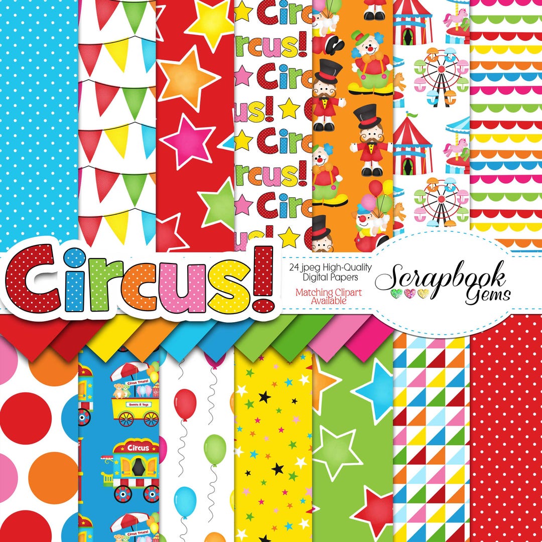 CIRCUS Digital Papers, 24 Pieces, 12" X 12", High Quality Jpegs Instant ...