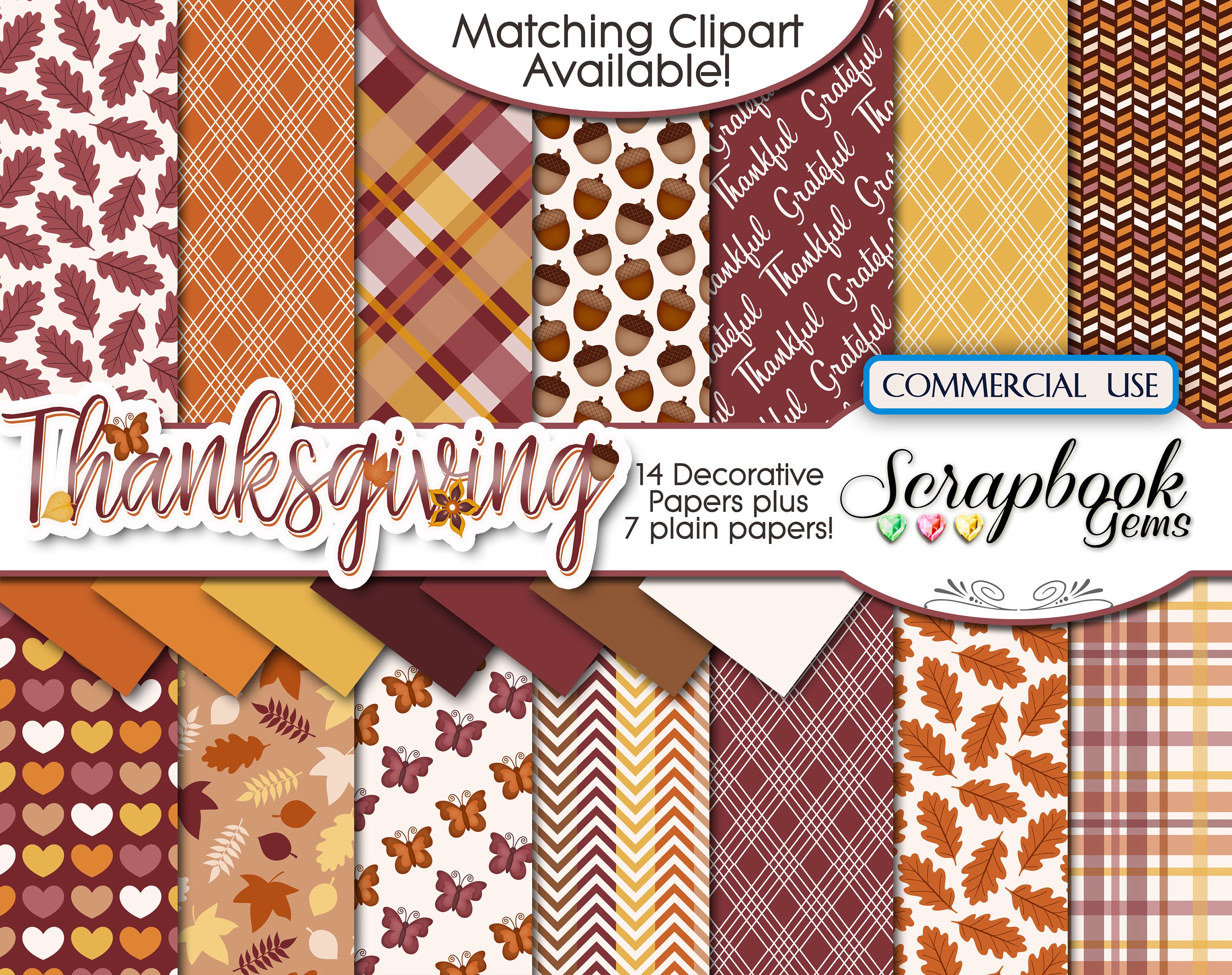 HAPPY THANKSGIVING Clipart & Papers Kit 31 Png Clipart Files - Etsy