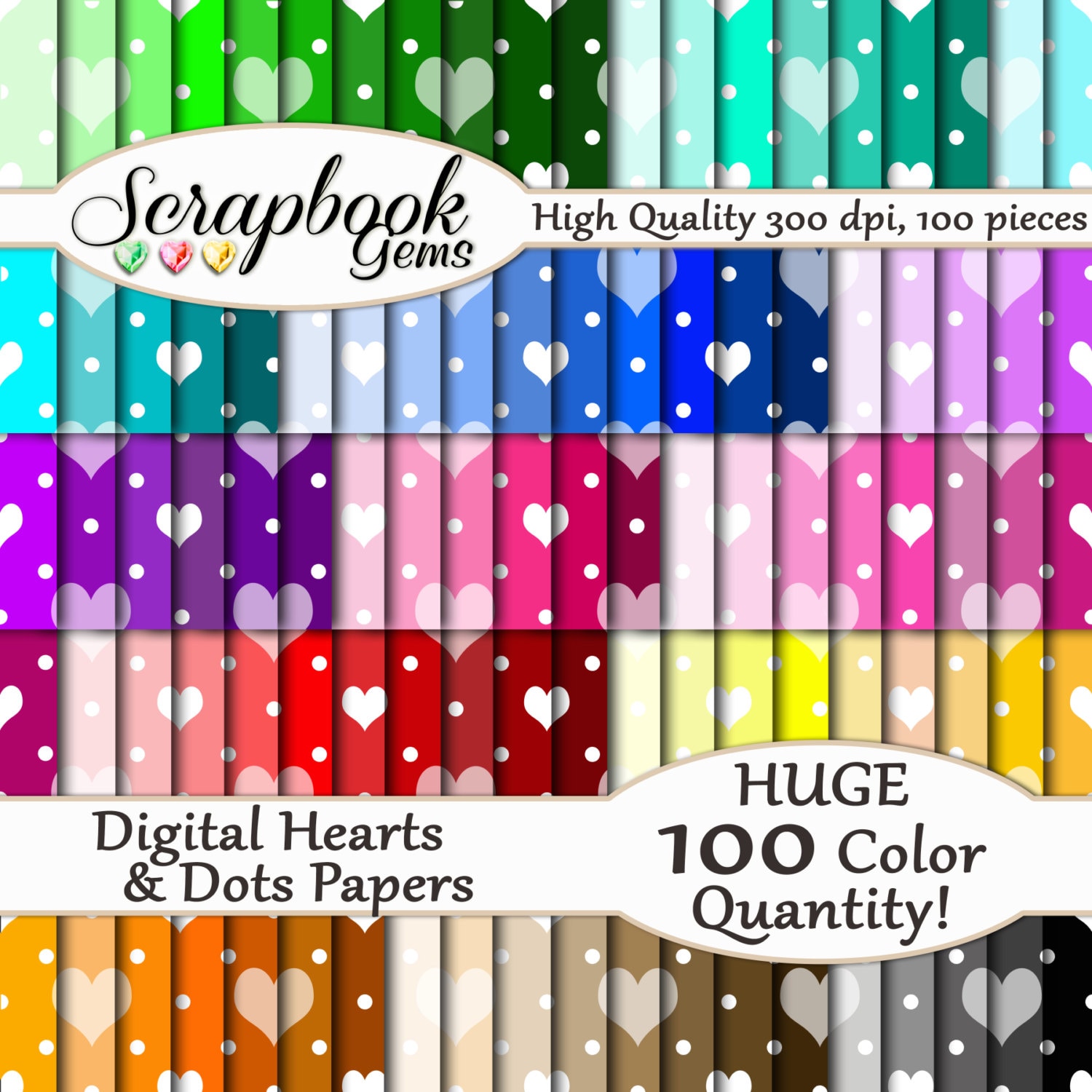 100 Hearts & Dots Valentine Digital Paper 100 Pieces | Etsy