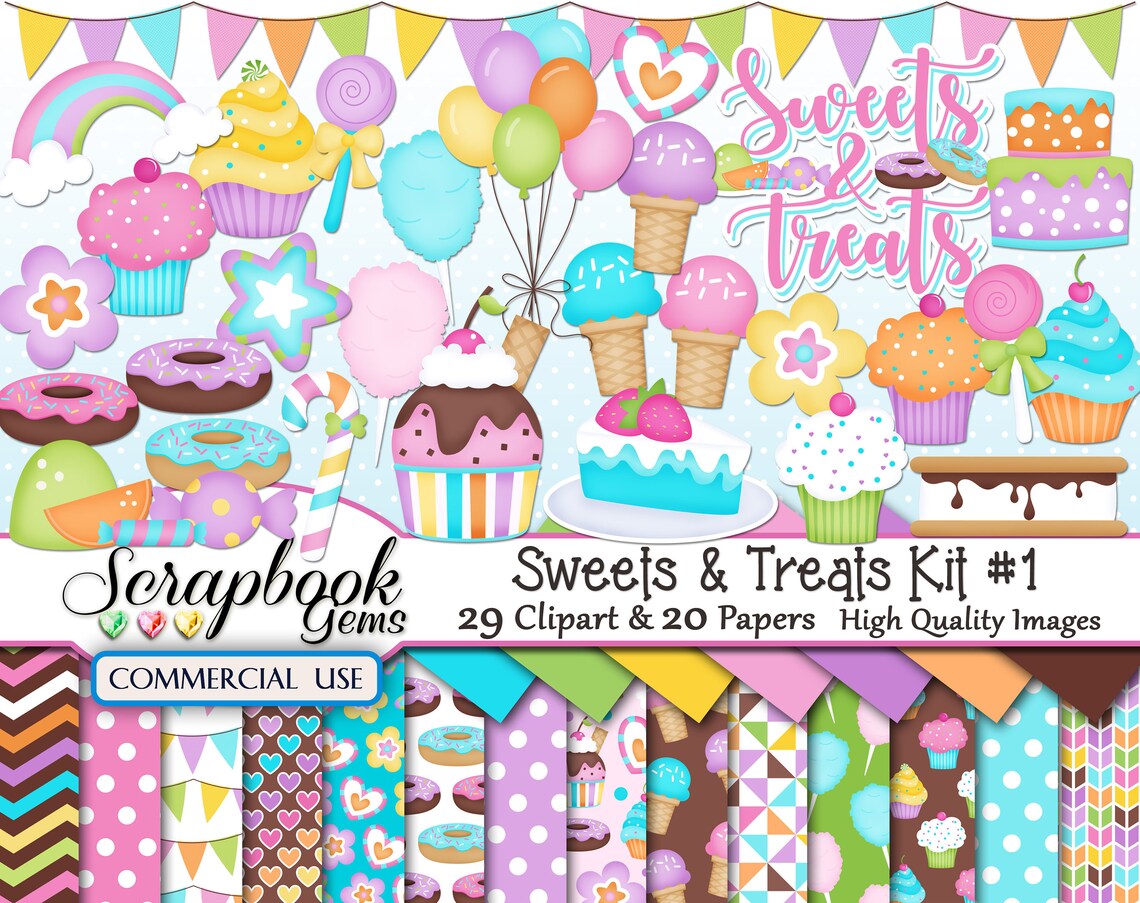 SWEETS & TREATS BUNDLE - 2 Kits in 1, 58 Cliparts/42 Papers, Instant ...