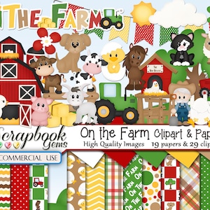 FARM BUNDLE - 2 Kits in 1, 58 Cliparts & 38 Papers, Instant Download ...