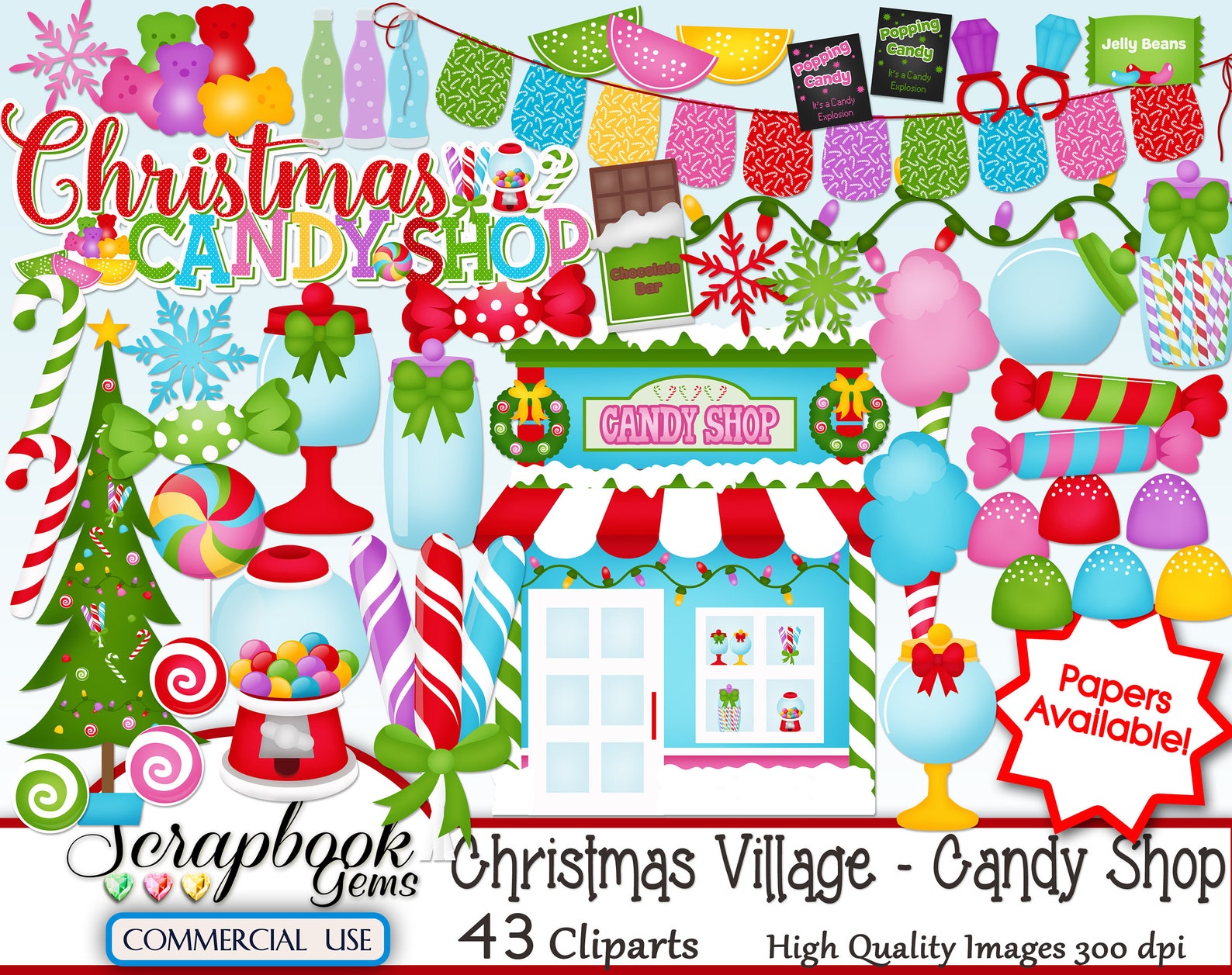 CHRISTMAS CANDY SHOP Clipart & Papers Kit 43 Png Clipart | Etsy