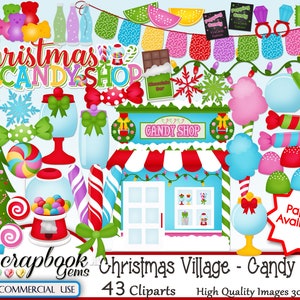 CHRISTMAS CANDY SHOP Clipart & Papers Kit, 43 Png Clipart Files, 21 ...
