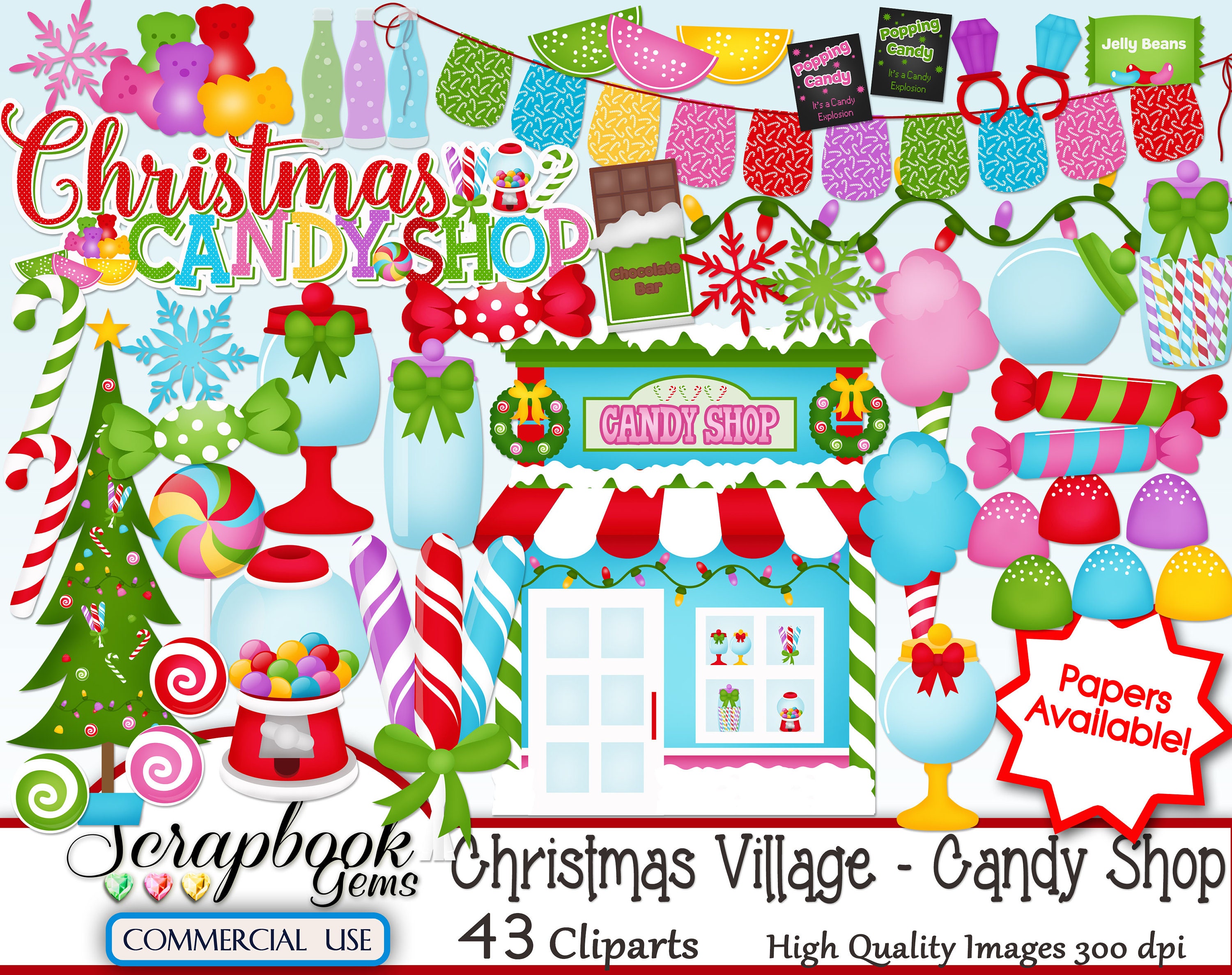 CHRISTMAS CANDY SHOP Clipart & Papers Kit 43 Png Clipart - Etsy