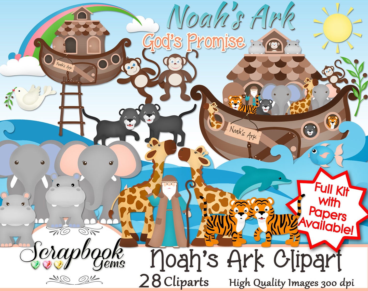 NOAH'S ARK Clipart 28 png Clipart files Instant Download | Etsy