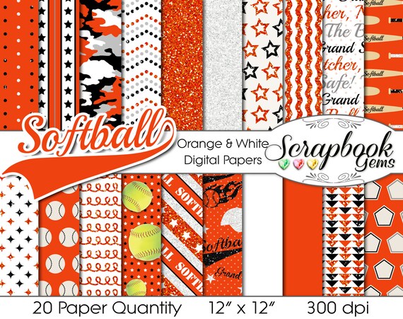 SOFTBALL Digital Papers Orange White & Black 20 Pieces | Etsy