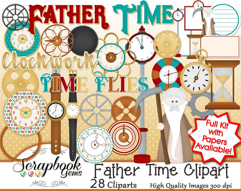 FATHER TIME Clipart and Papers Kit 28 Png Clip Arts 23 Jpeg - Etsy