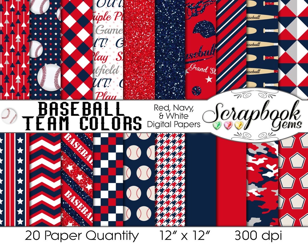 Baseball Digital Papers Red, Navy, & White, 20 Pieces, 12" X 12", High ...