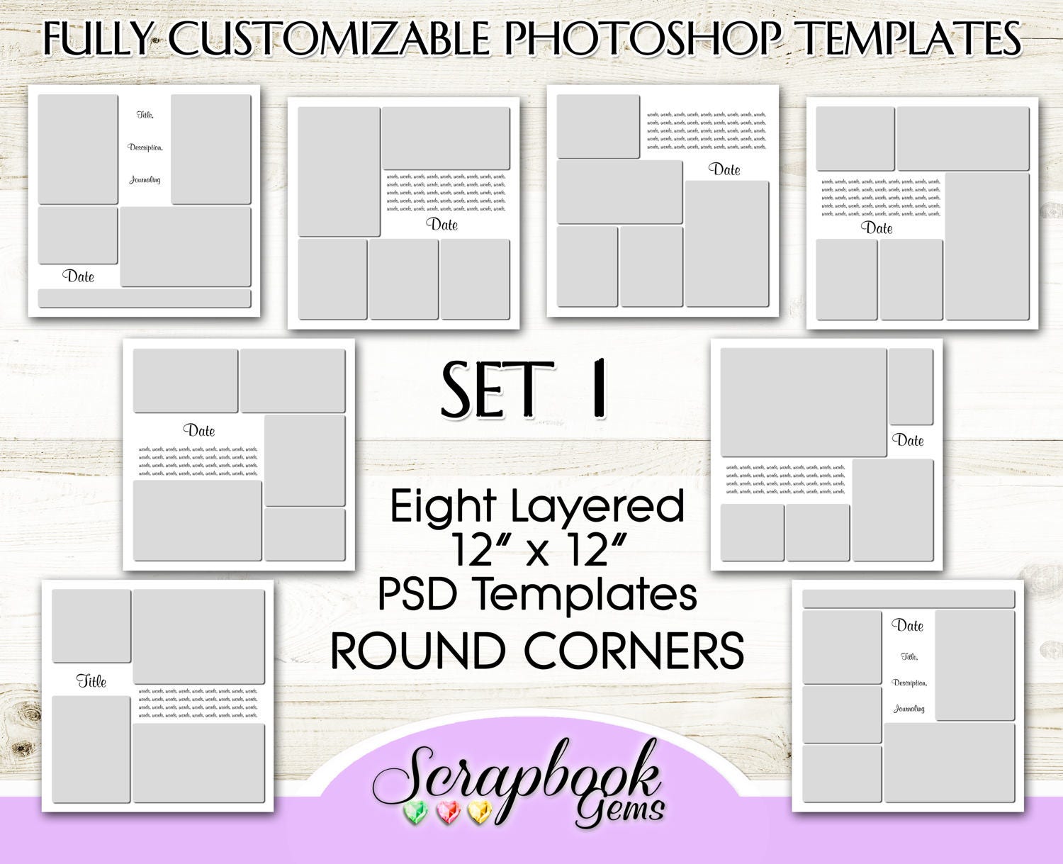 Rounded Corner Photo Templates SET 1 Eight 12 x | Etsy