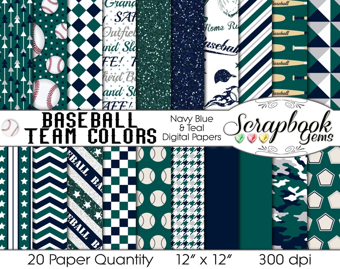 Baseball Digital Papers Navy Blue & Teal 20 Pieces 12 - Etsy