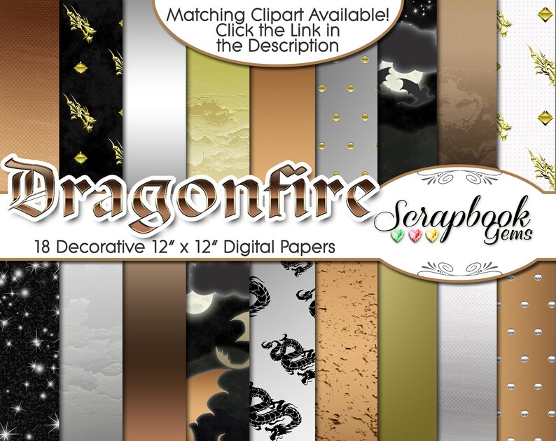 DRAGONFIRE Clipart and Papers Kit, 46 Png Clip Arts, 18 Jpeg Papers ...