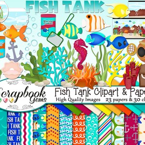 FISH TANK Clipart & Papers Kit, 30 Png Clip Arts, 23 Jpeg Papers ...