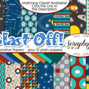 BLAST OFF Clipart and Papers Kit, 32 Png Clip Arts, 24 Jpeg Papers ...