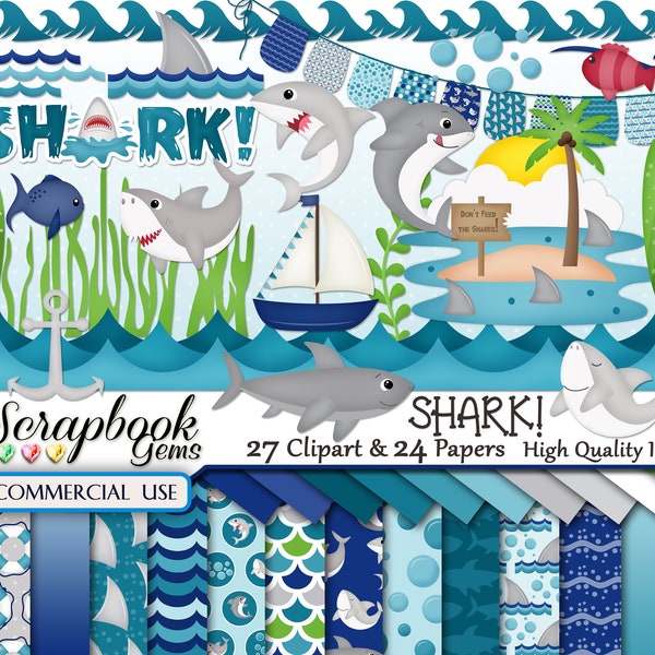 Shark Clipart - Etsy