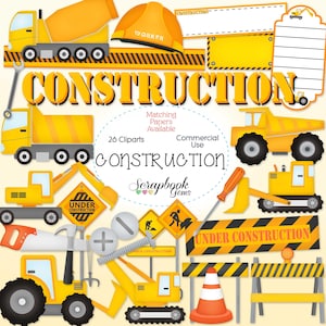 CONSTRUCTION Clipart and Papers Kit, 27 Png Clip Arts, 22 Jpeg Papers ...