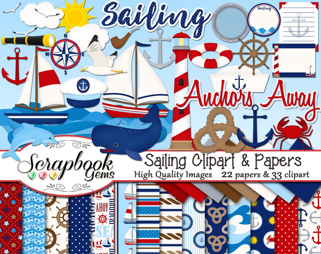 SAILING Clipart and Papers Kit, 33 Png Clip Arts, 22 Jpeg Papers ...