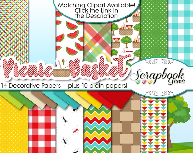 PICNIC BASKET Digital Papers, 24 Pieces, 12" X 12", High Quality Jpegs ...