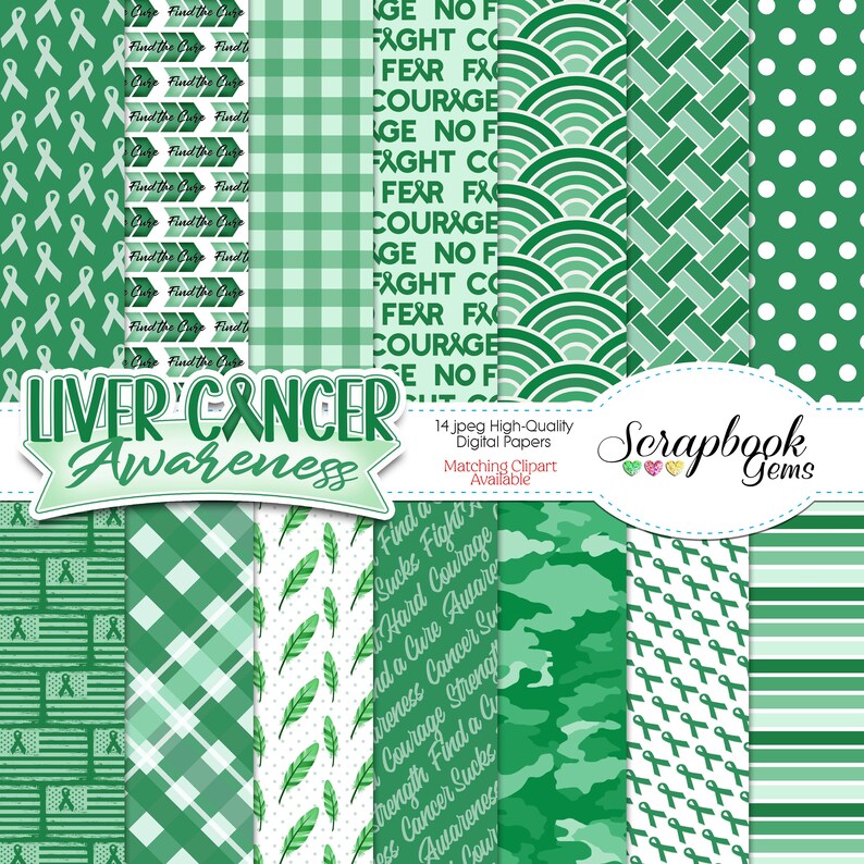 LIVER CANCER Awareness Clipart & Papers Kit, 22 Png Clipart Files, 14 ...