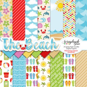 THE BEACH (kit #1) Clipart & Papers, 30 Png Clipart Files, 20 Jpeg ...