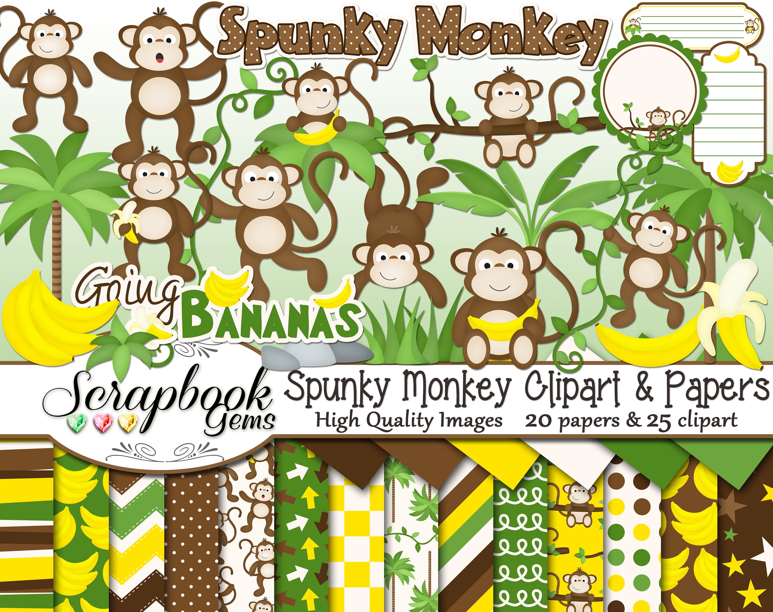 SPUNKY MONKEY Clipart and Papers Kit 25 Png Clip Arts 20 - Etsy