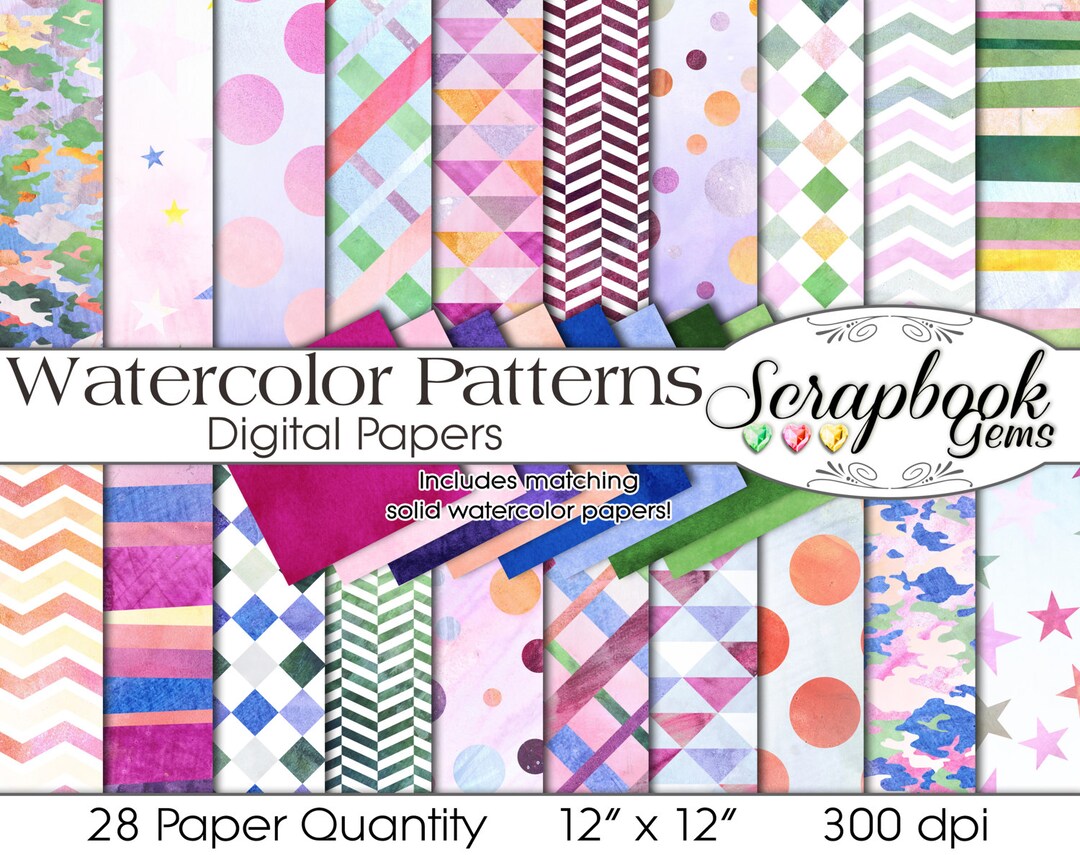 Watercolor Patterns Digital Papers, 28 Pieces, 12" X 12", High Quality ...
