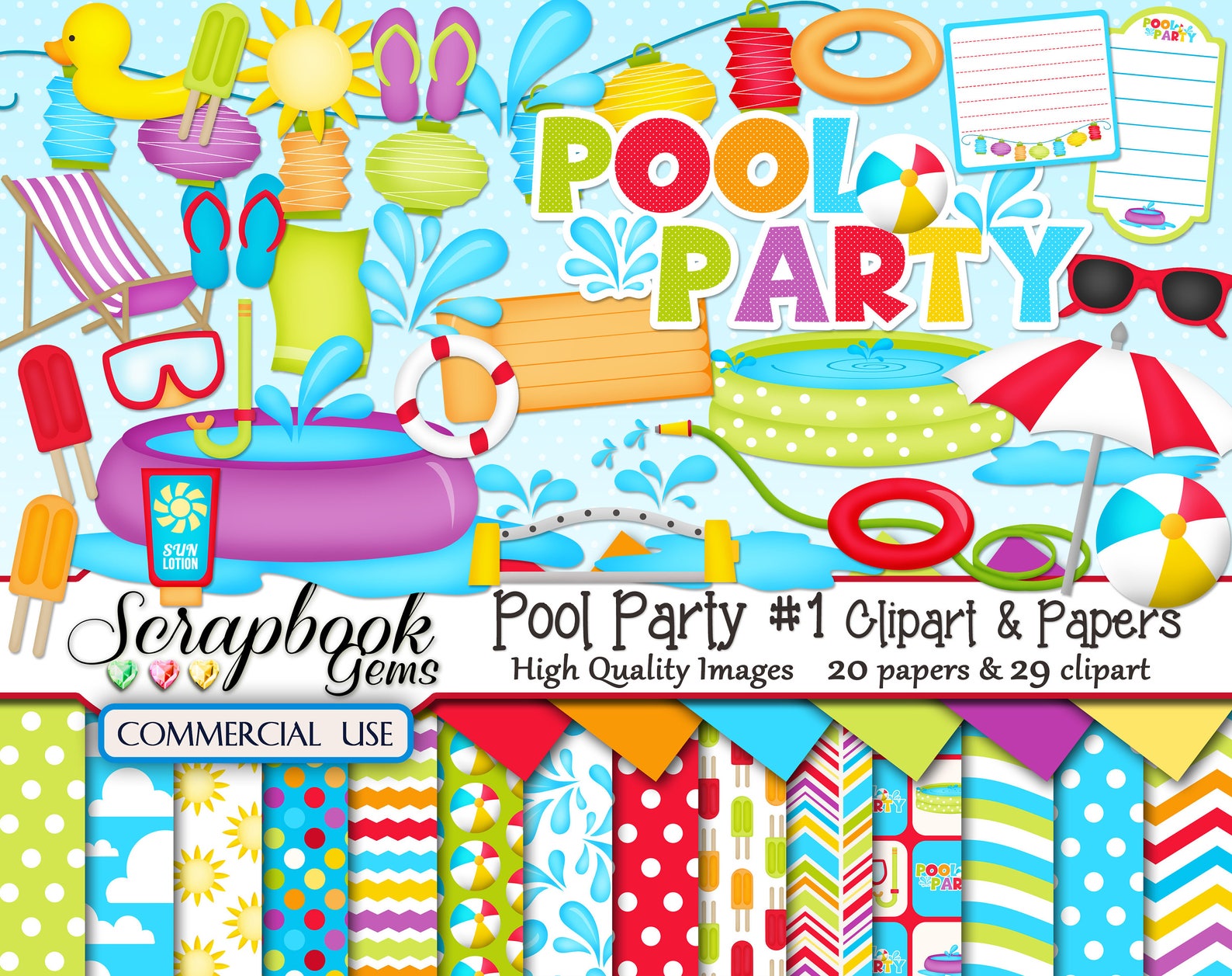 POOL PARTY kit 1 Clipart & Papers 29 Png Clipart Files 20 - Etsy