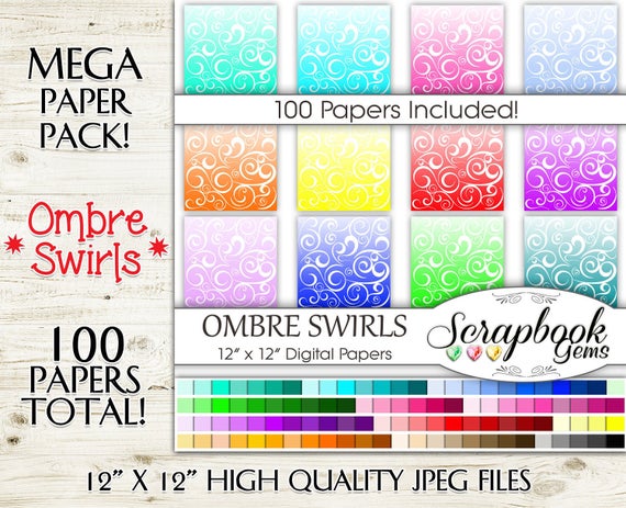100 Colors Ombre Swirl Papers 100 Pieces 12 X | Etsy