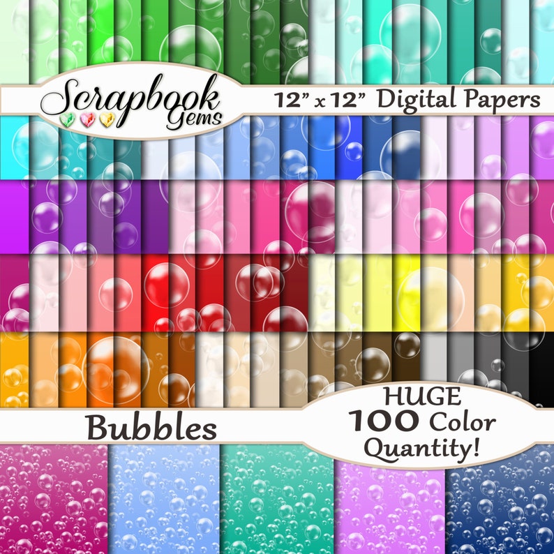 100 Bubbles Ombre Digital Papers, 100 Pieces, 12" X 12", 300 Dpi High ...