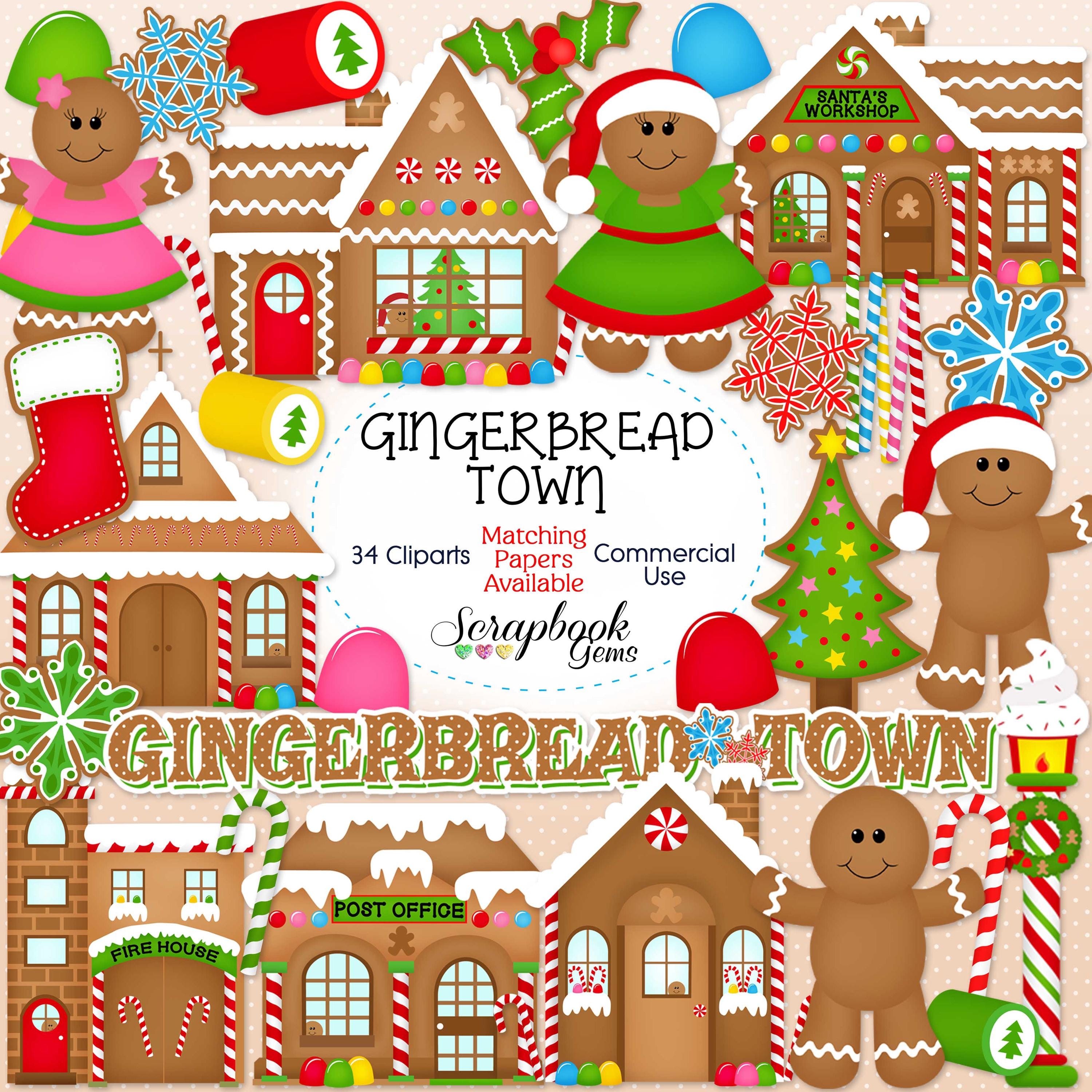 GINGERBREAD TOWN Clipart and Papers Kit, 34 Png Clip Arts, 21 Jpeg ...