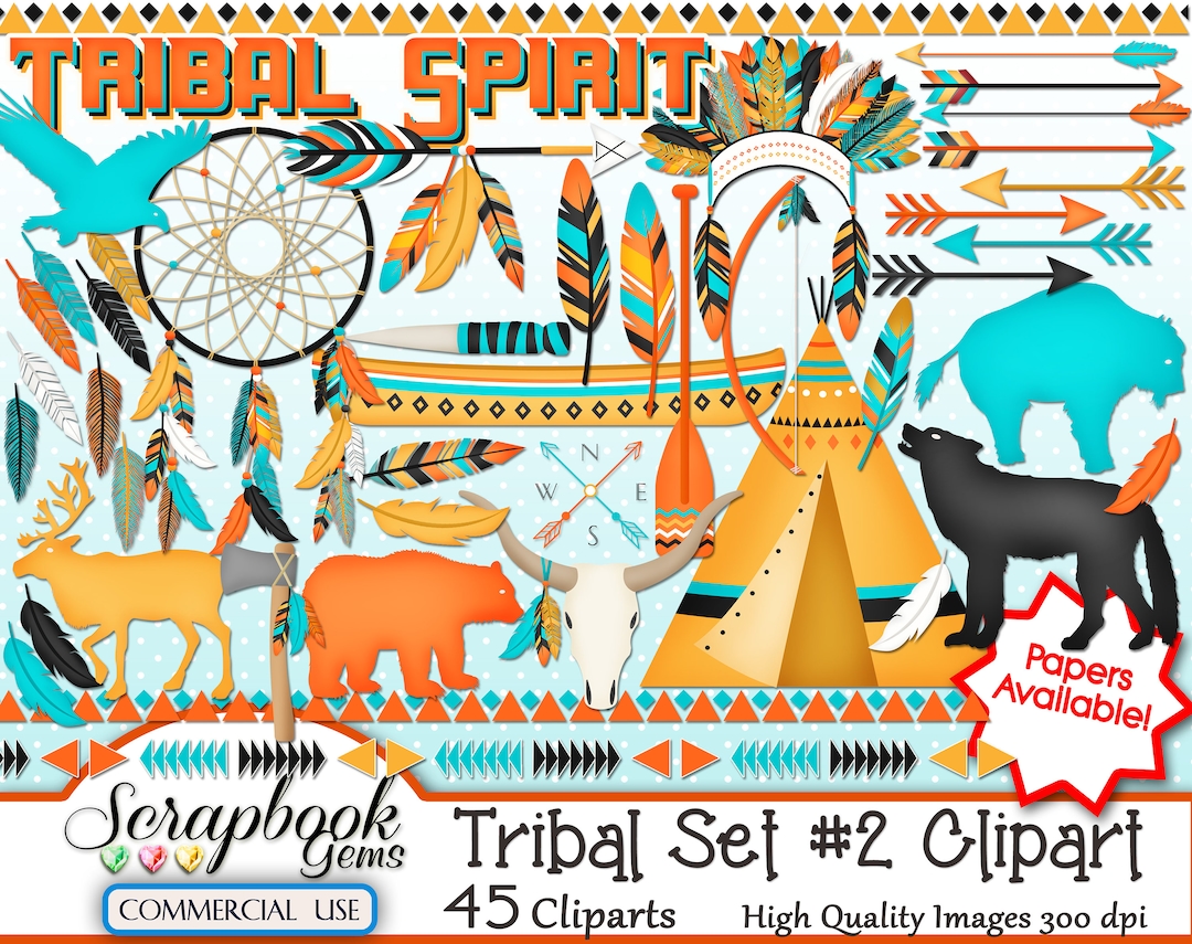 TRIBAL SET #3 Clipart, 45 Png Clipart Files Instant Download Indian ...