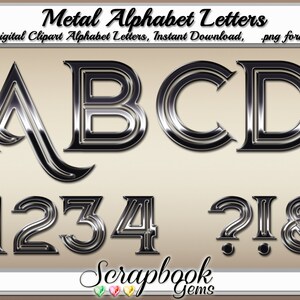 Pewter Metal Letters & Numbers Digital Clipart 42 High - Etsy
