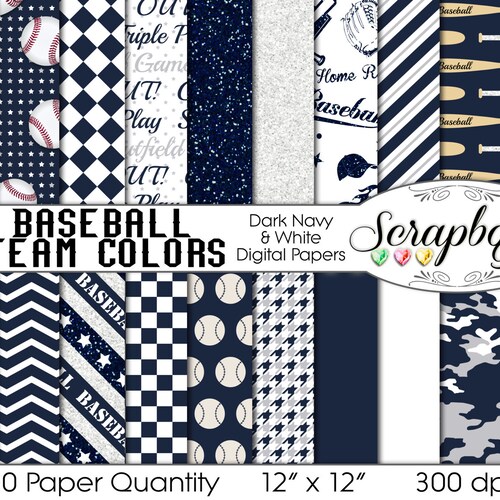 Baseball Digital Papers Navy Blue & White 20 Pieces 12 - Etsy
