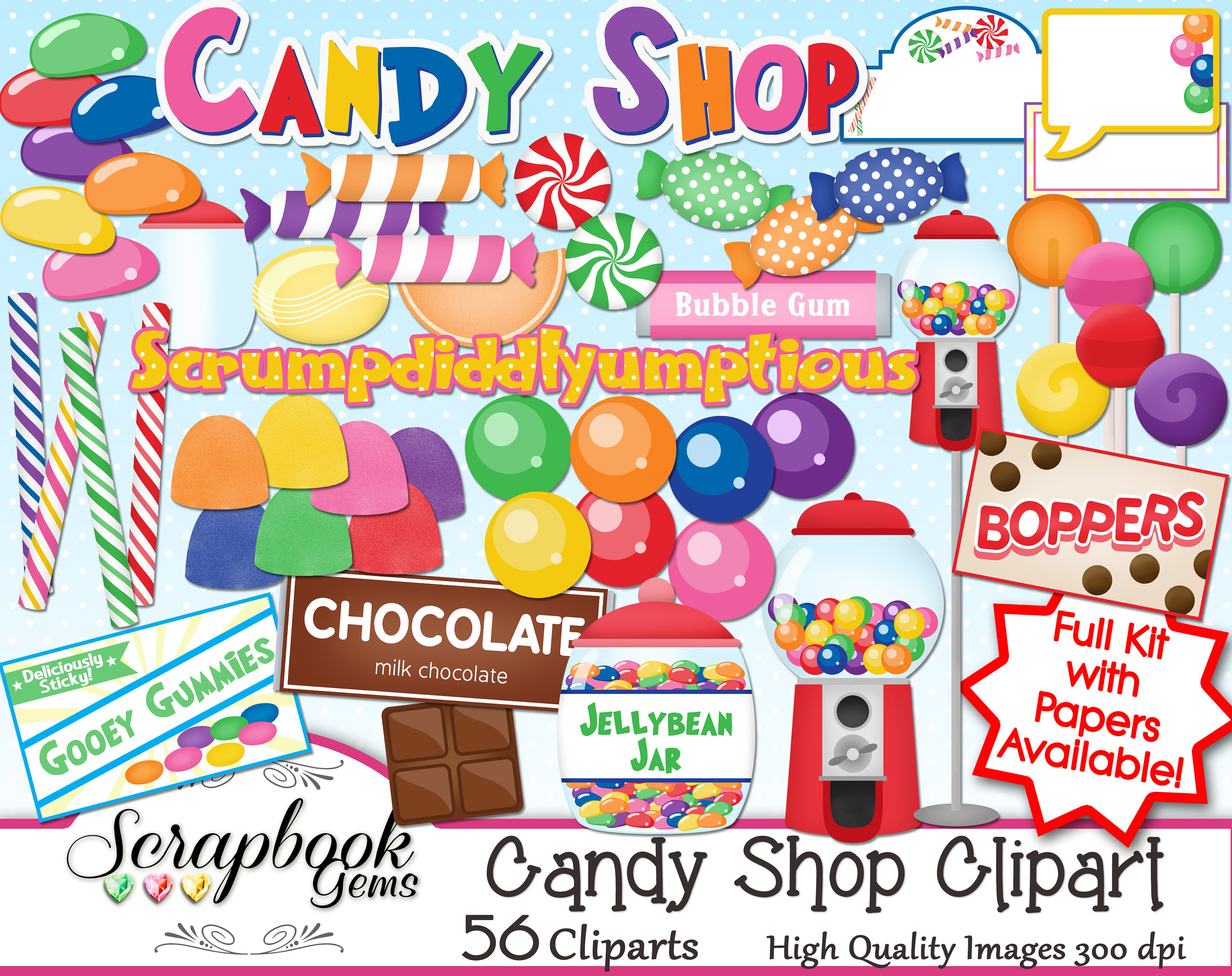 CANDY SHOP Clipart, 56 Png Clipart Files Instant Download Bubble Gum ...