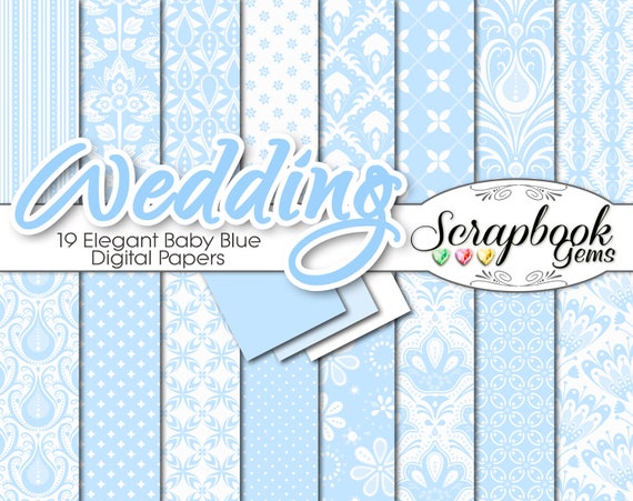 Pale Blue Wedding Floral Digital Papers 19 Pieces 12 X | Etsy