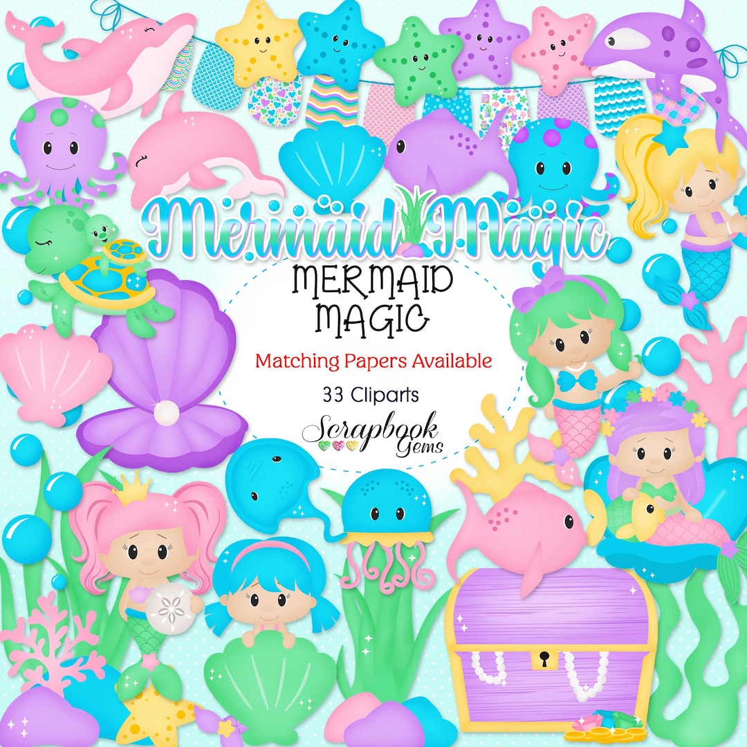 MERMAID MAGIC Clipart, 33 Png Clipart Files, Instant Download, Magical ...
