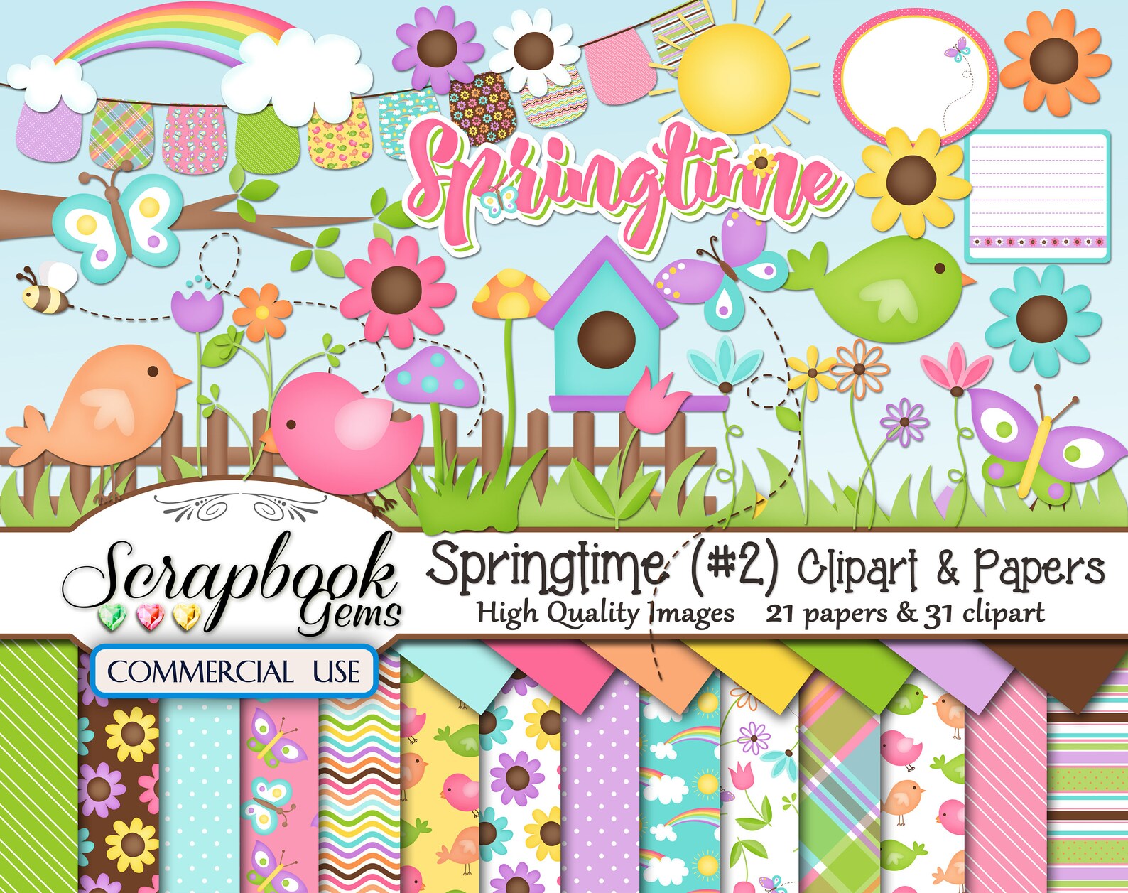 SPRINGTIME BUNDLE 2 Kits in 1 62 Cliparts & 42 Papers - Etsy