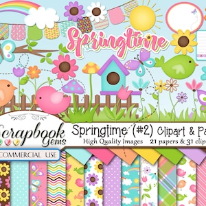 SPRINGTIME BUNDLE - 2 Kits in 1, 62 Cliparts & 42 Papers, Instant ...