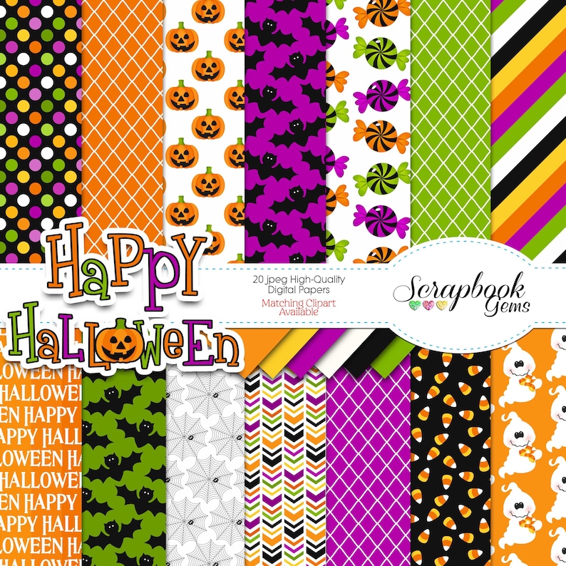 HAPPY HALLOWEEN Clipart & Papers Kit, 30 Png Clipart Files, 20 Jpeg ...
