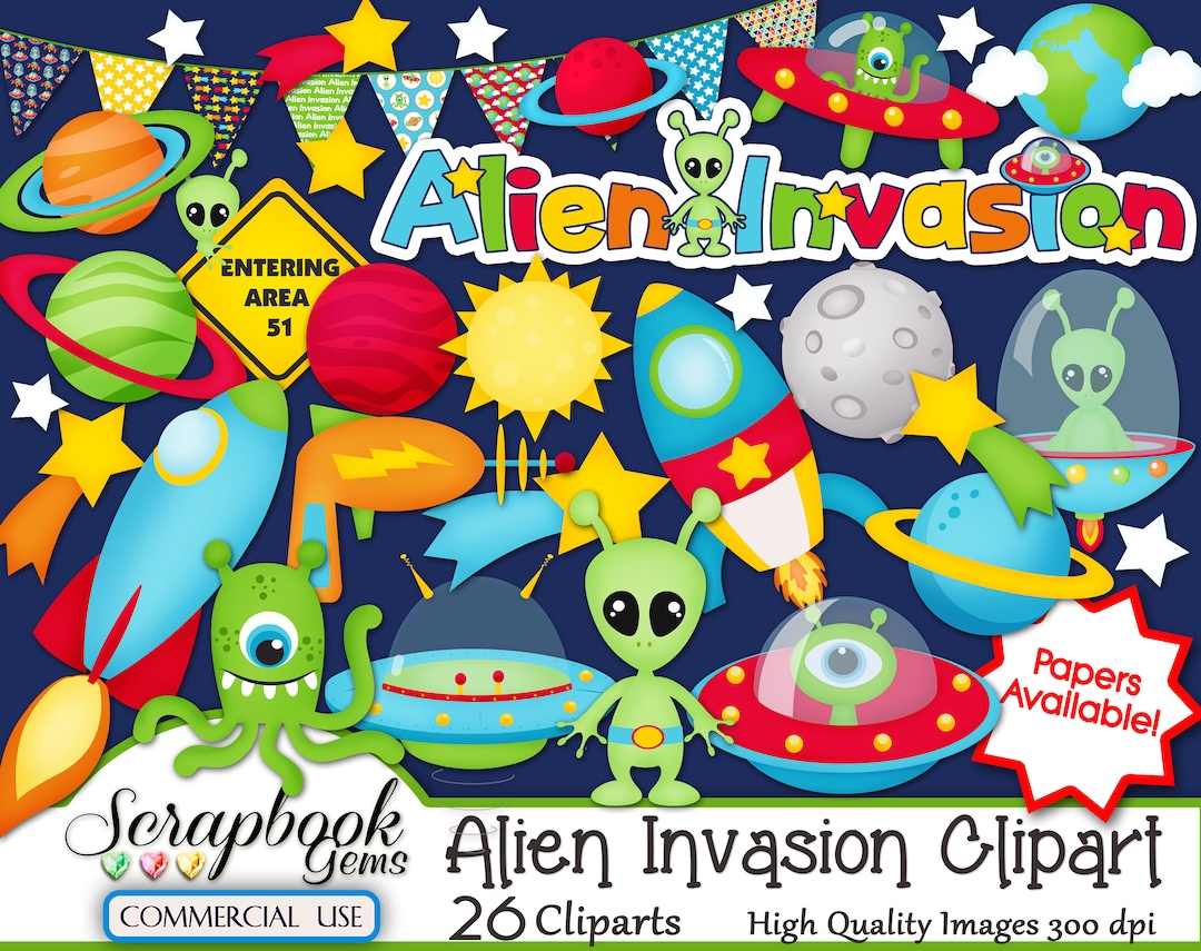 ALIEN INVASION Clipart 26 Png Clipart Files Instant - Etsy Singapore