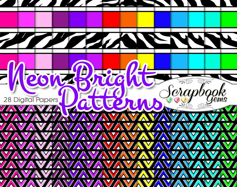 NEON BRIGHT Digital Pattern Papers 28 Pieces 12 X - Etsy