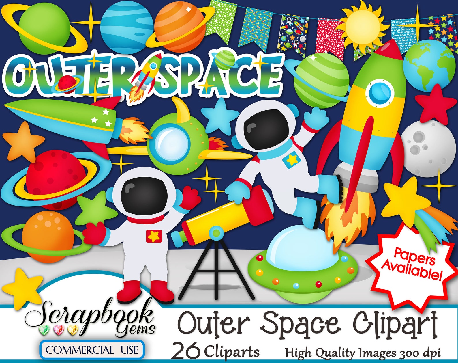 OUTER SPACE Clipart & Papers Kit 26 Png Clipart Files 20 - Etsy